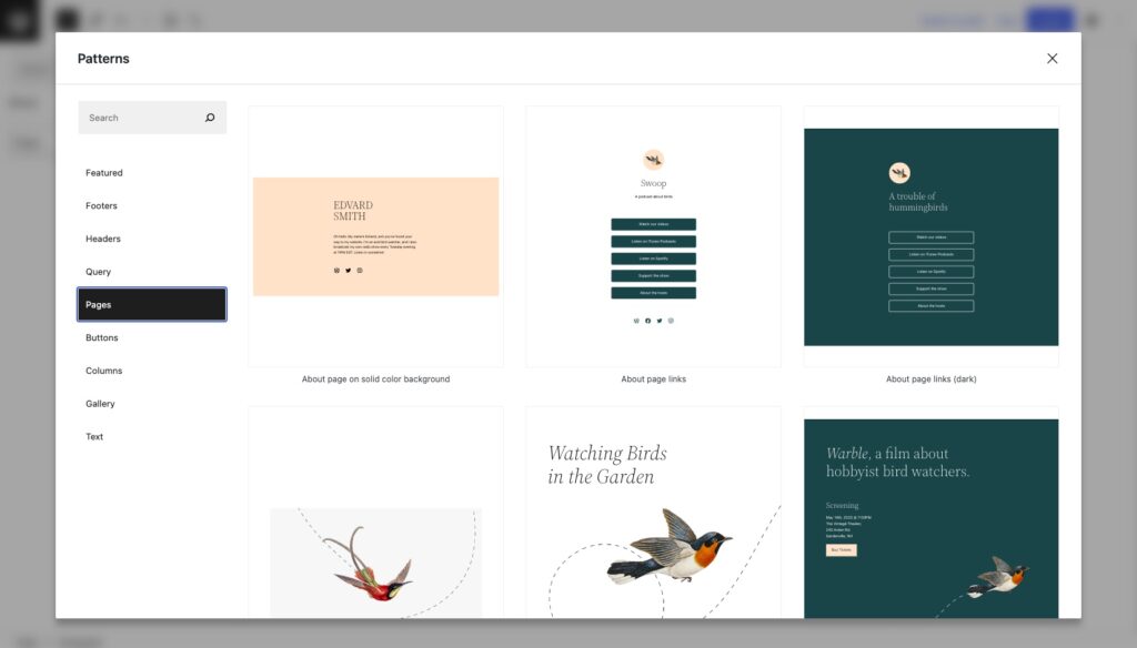 What are Page Creation Patterns in WordPress?