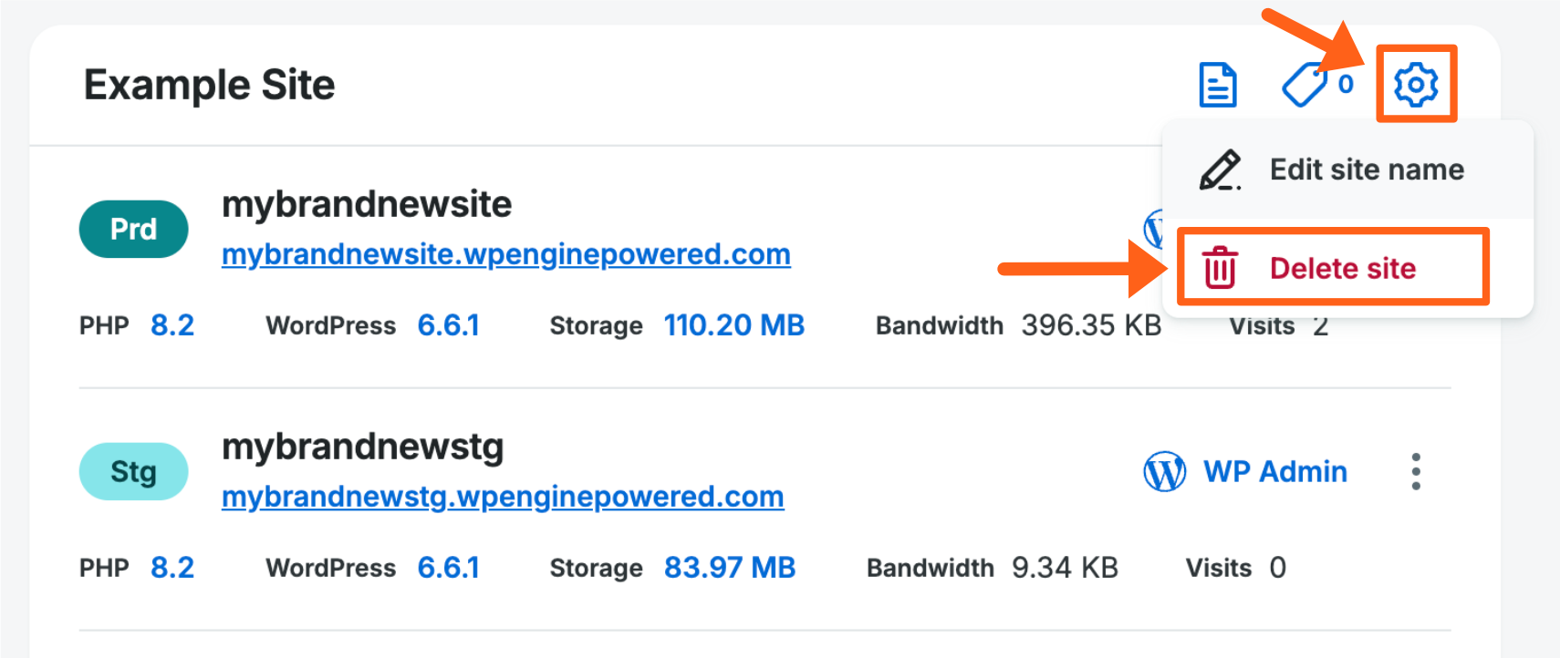 Sites and Environments - Support Center