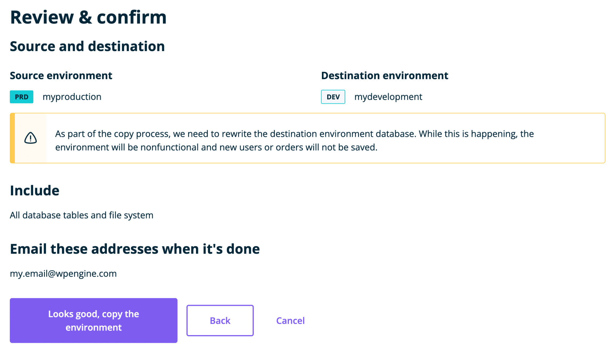 Copy Environment - Support Center