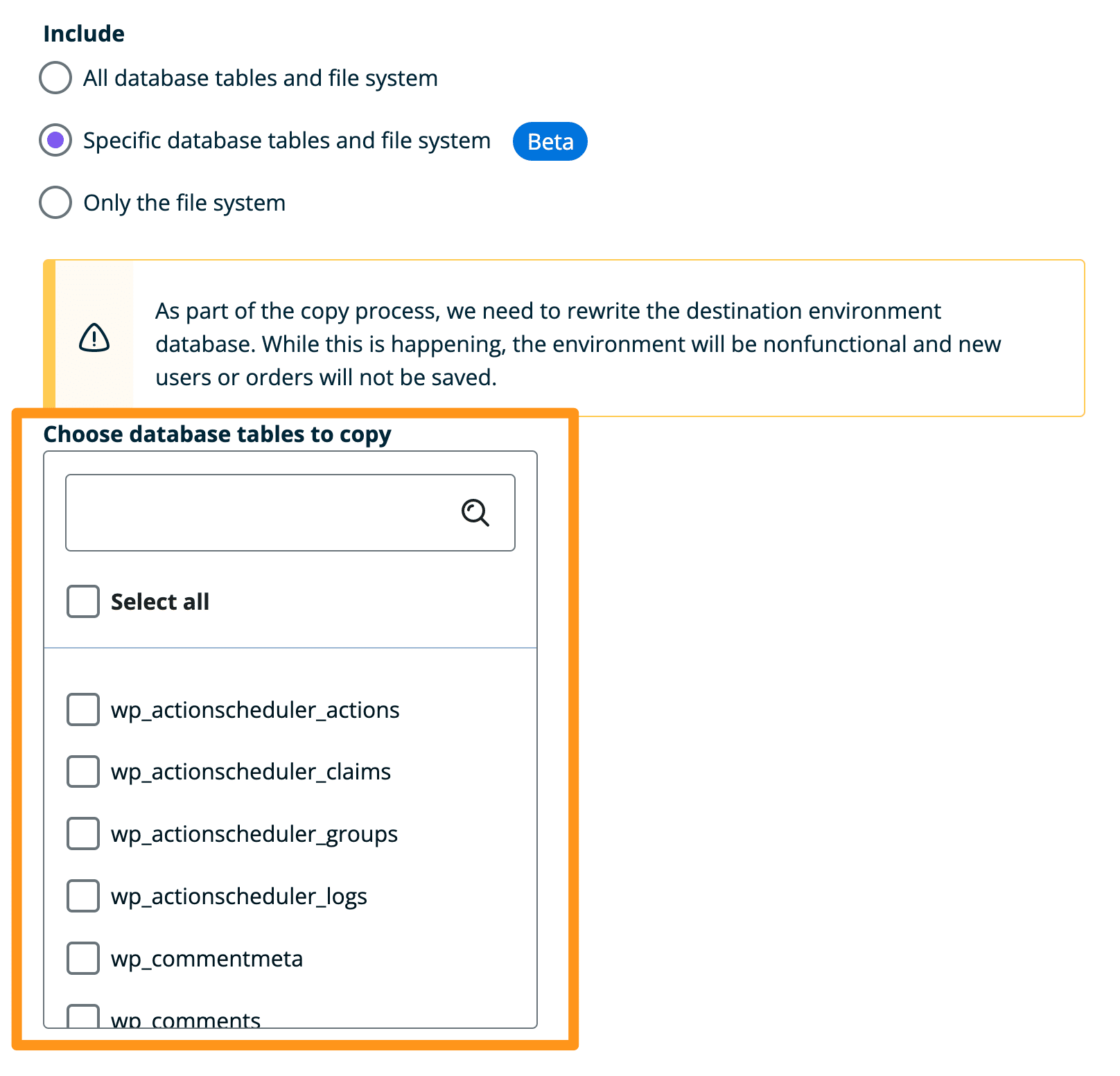 Copy Environment - Support Center