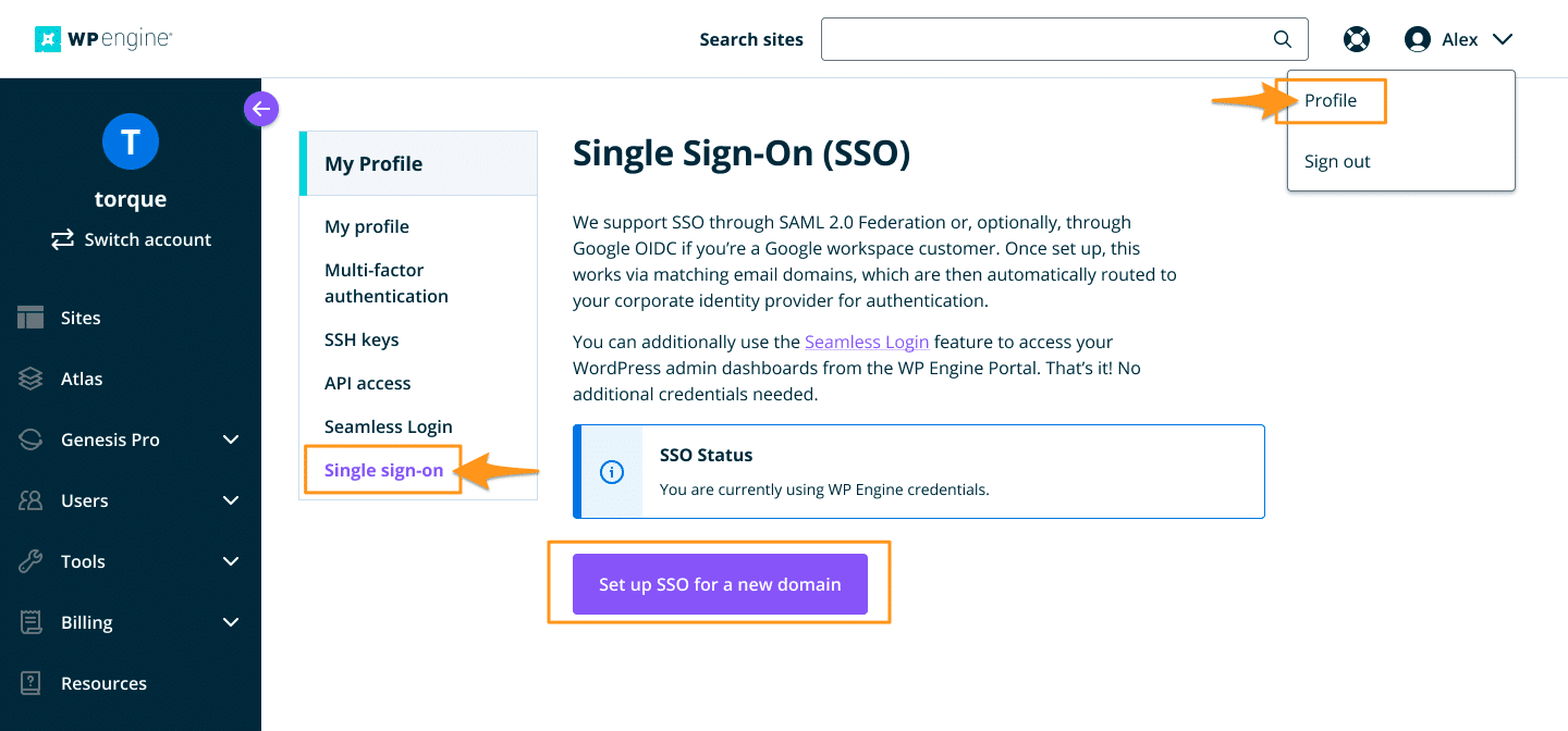 Single Sign-On (SSO) for WP Engine User Portal - Support Center
