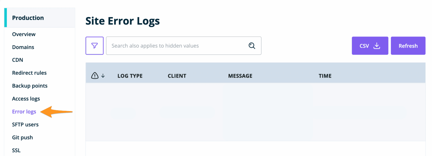 Site Error Log - Support Center