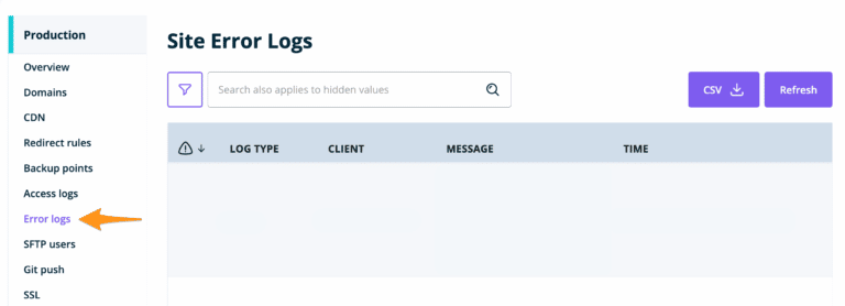 Site Error Log - Support Center