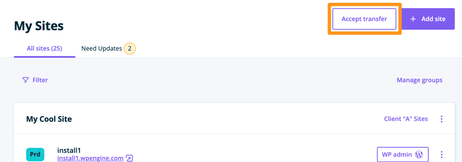 My Sites Page - Support Center