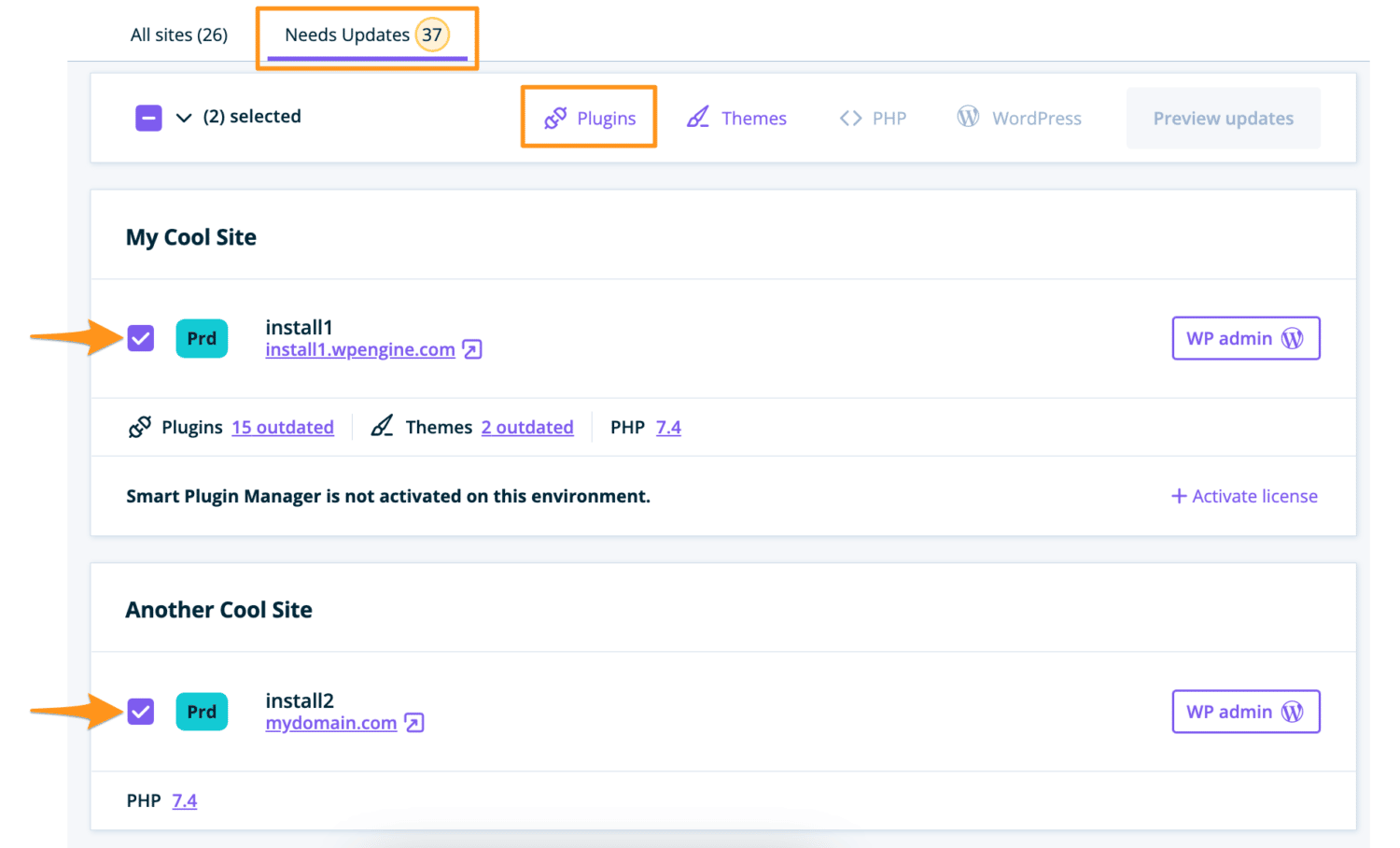 Sites Page - Support Center