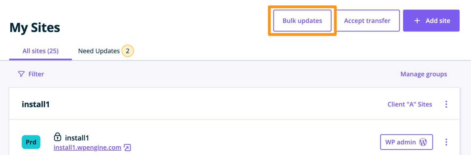 My Sites Page - Support Center