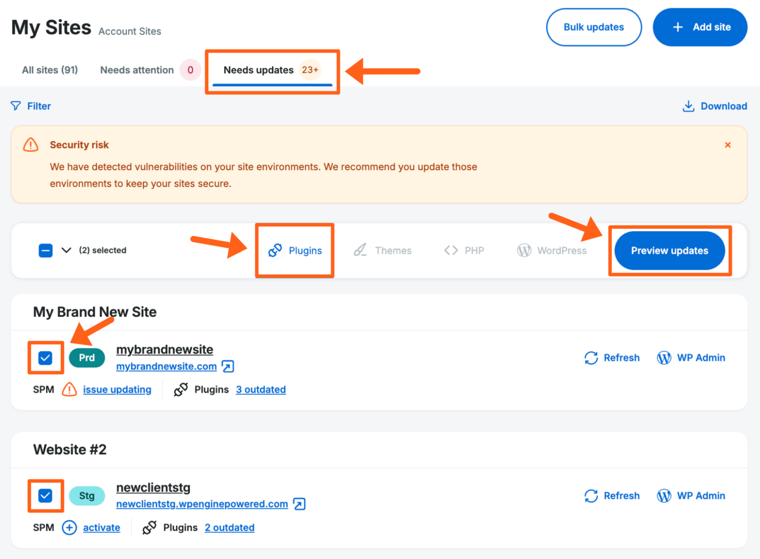 Sites Page - Support Center