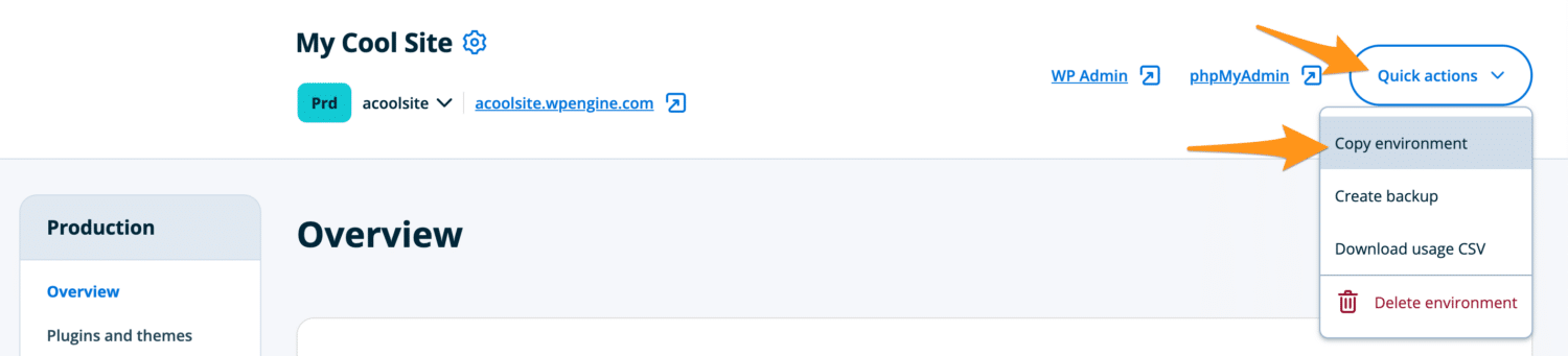 Copy Environment - Support Center