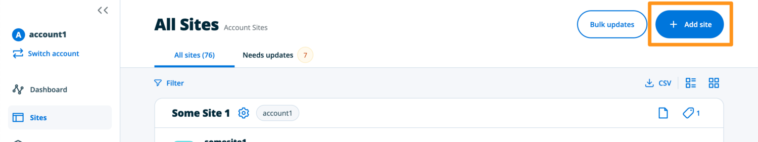 Sites Page - Support Center