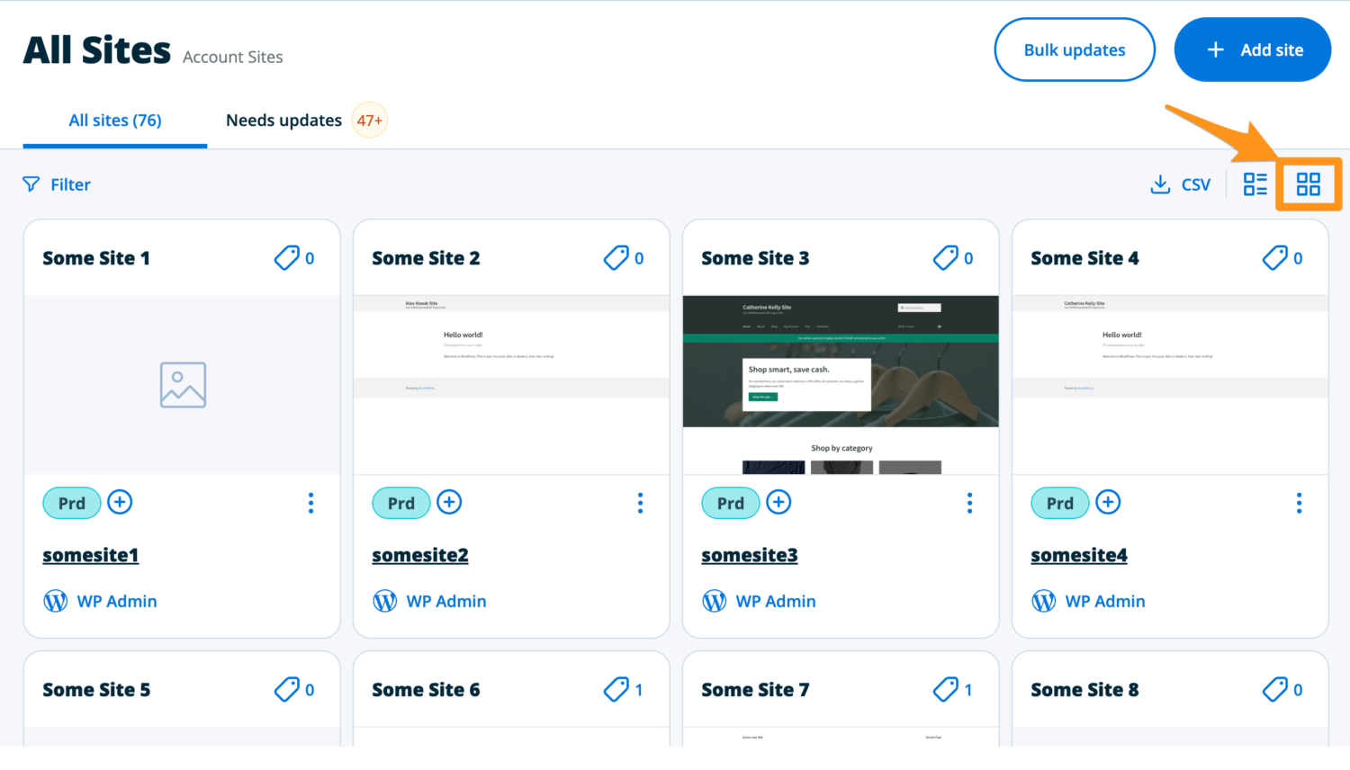 Sites Page - Support Center