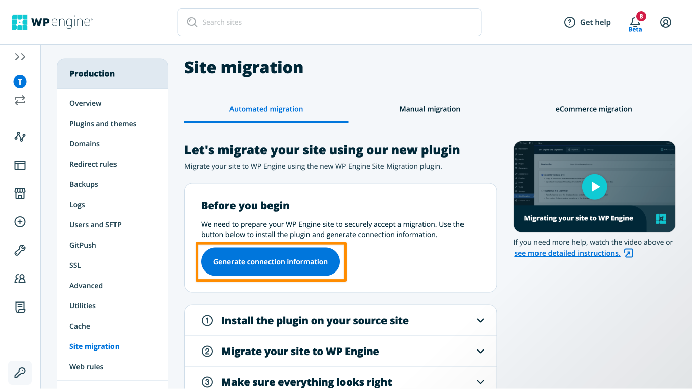 WP Engine Site Migration Plugin - Support Center