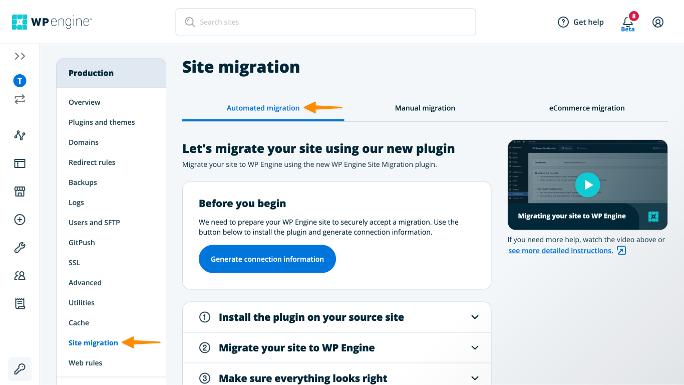 WP Engine Site Migration Plugin - Support Center