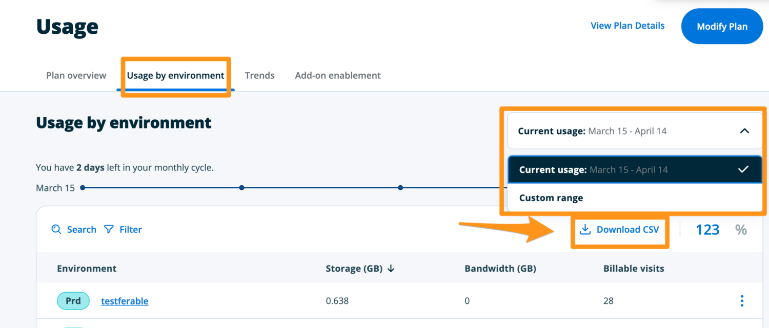 Usage Page - Support Center