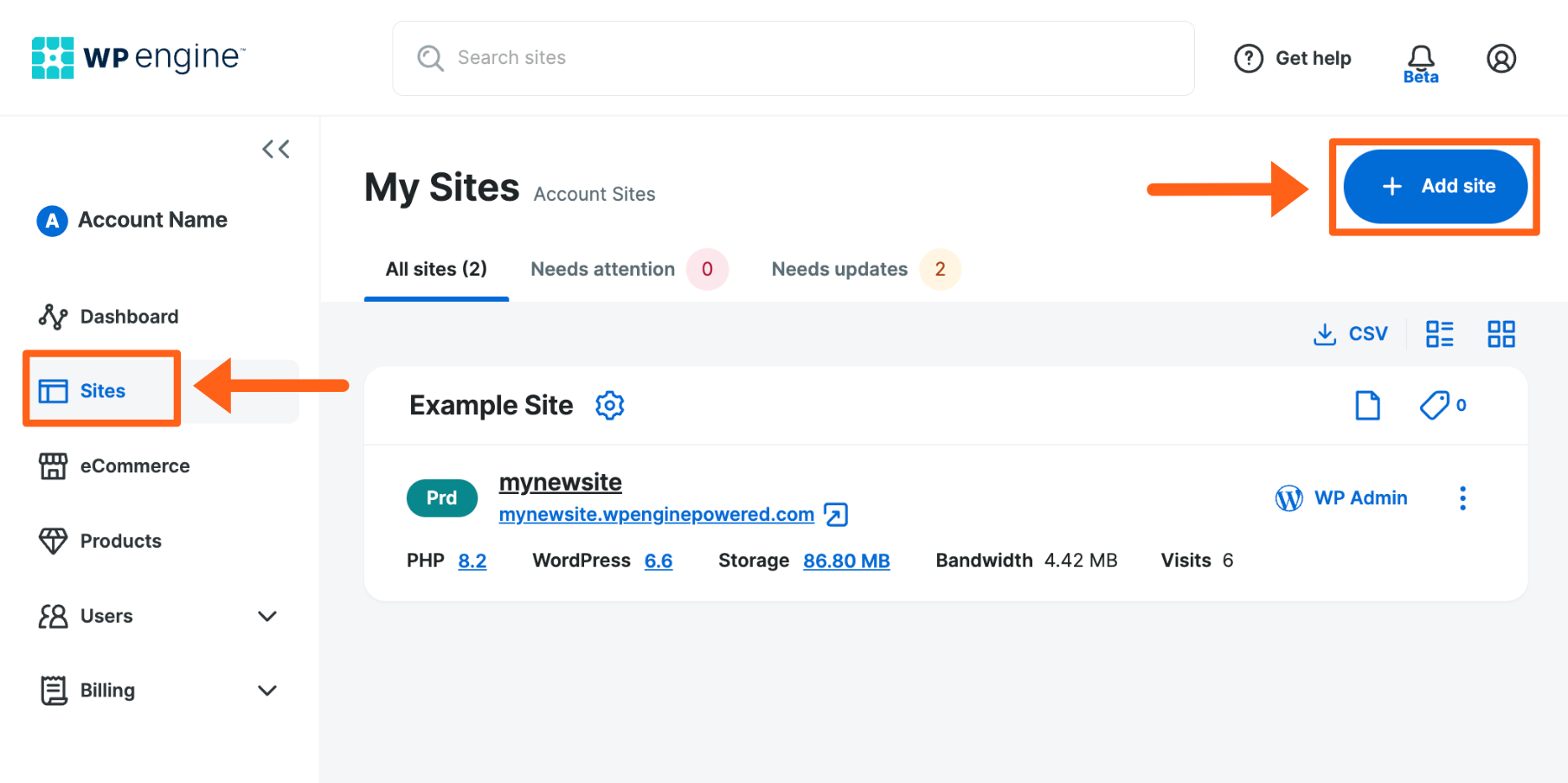 Sites and Environments - Support Center