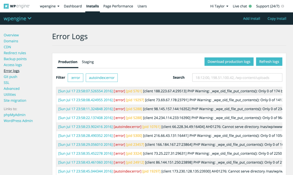 Access Logs, Improved Log Filtering Now In WP Engine User Portal